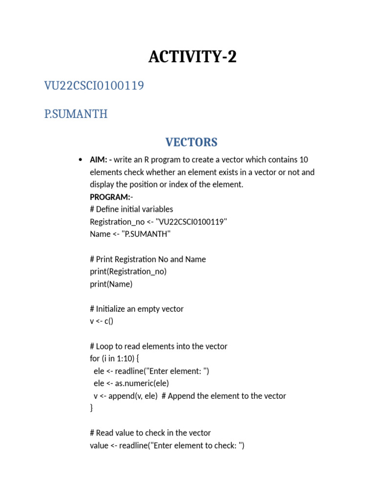 R Programming: Vector Operations Guide | PDF | Linear Algebra | Algebra