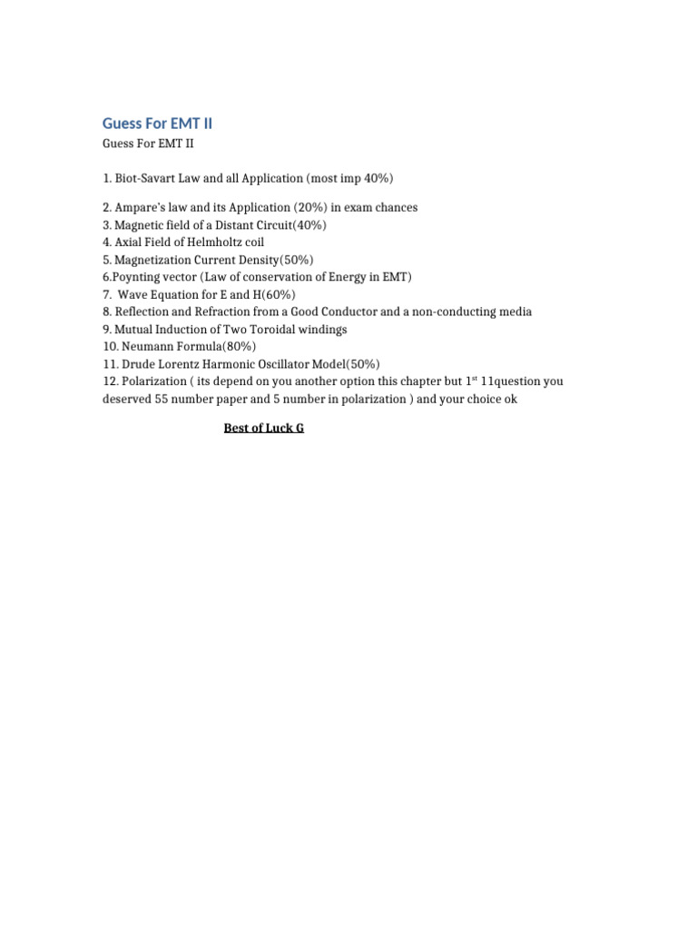 Guess For Emt II | PDF