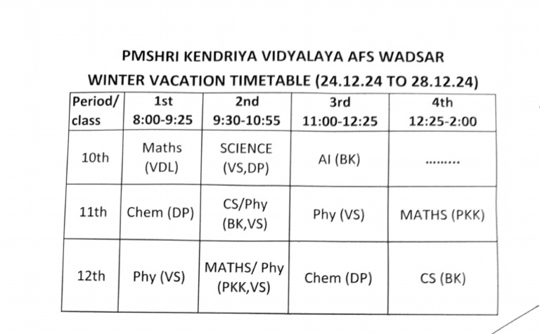 Time table @Remedial Class During Winter Vacation | PDF Time table @Remedial Class During Winter Vacation | PDF