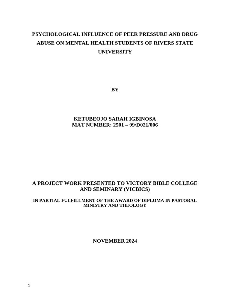 Psychological influence of peer pressure and drug abuse on mental ...