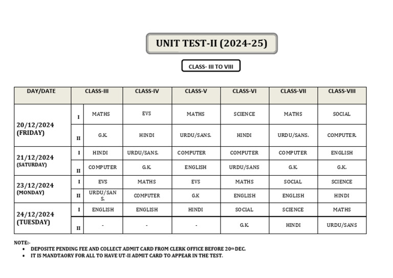Ut-Ii Time Table (2024) | PDF