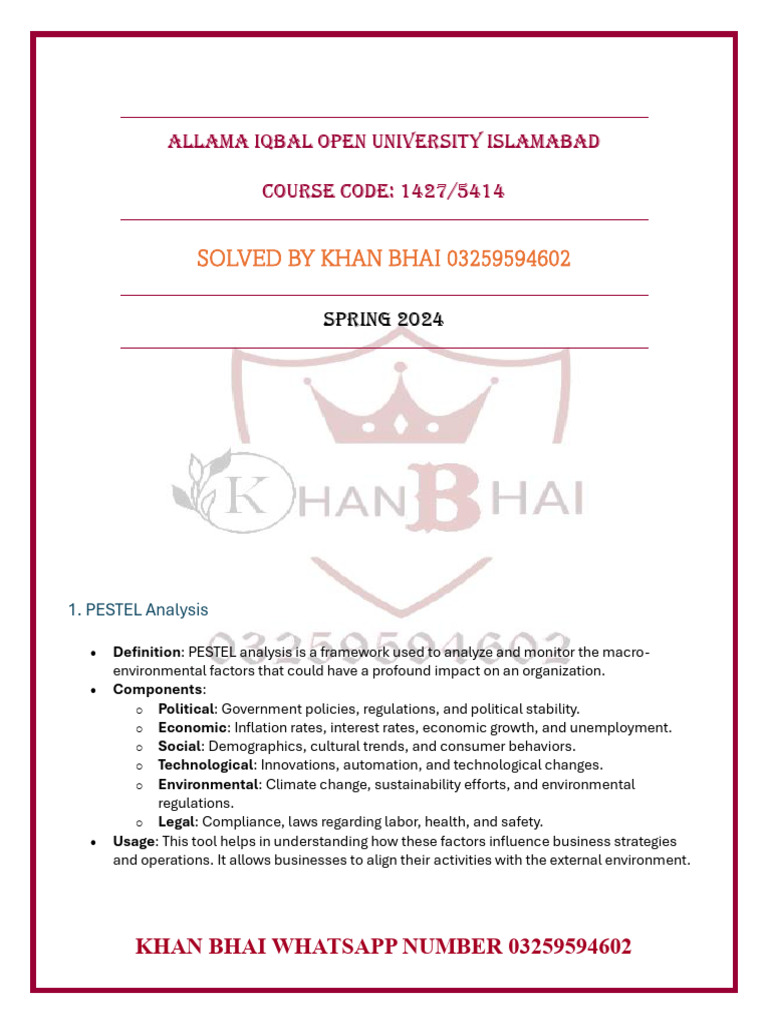 AIOU Principle of Management 1427-5414 Spring 2024 SOLVED PAST PAPER ...