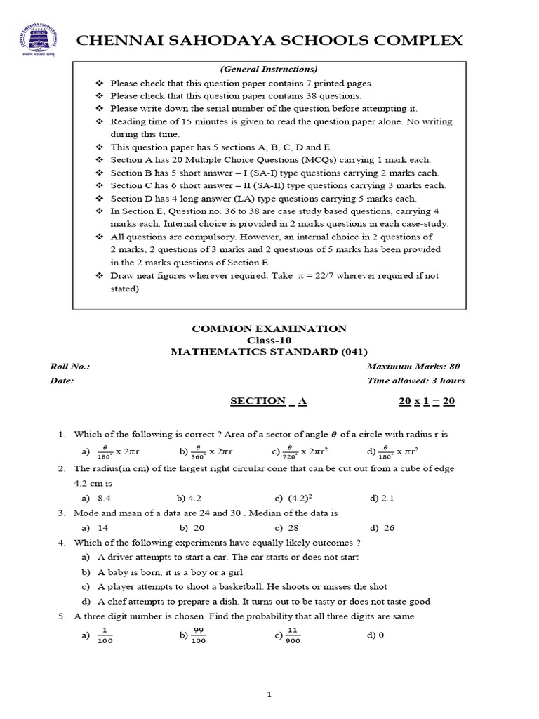 CSSC X Maths Set A QP (2023-24) | PDF | Circle | Equations