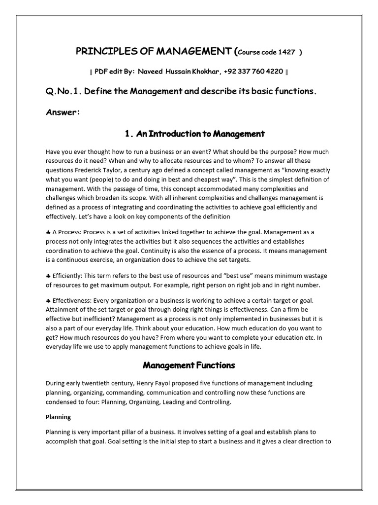 Principle of Management 1427 Important Questions | PDF | Risk ...