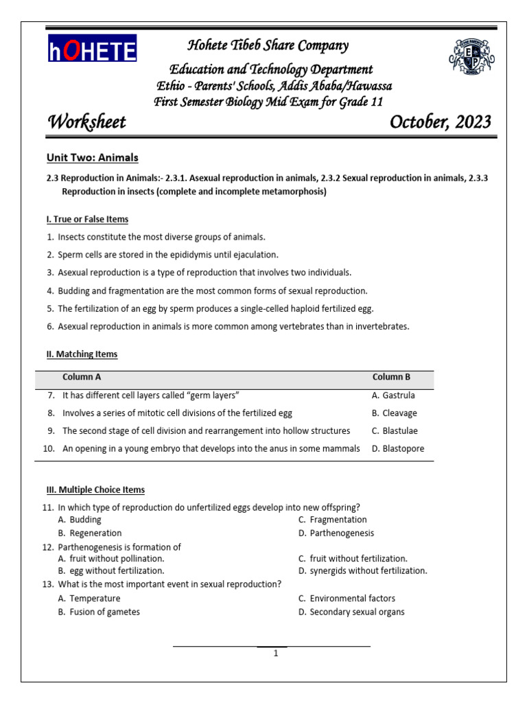 Biology Worksheet Unit 2 | PDF | Sexual Reproduction | Fertilisation