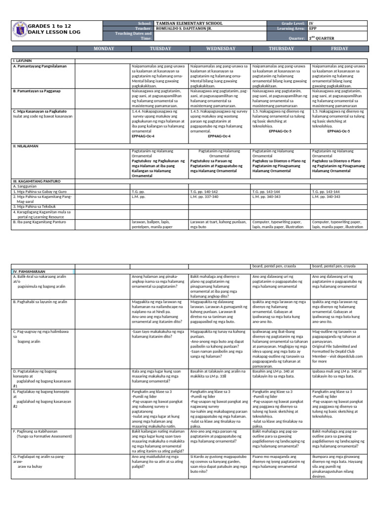 DLL - Epp 4 - Q2 - W3 | PDF