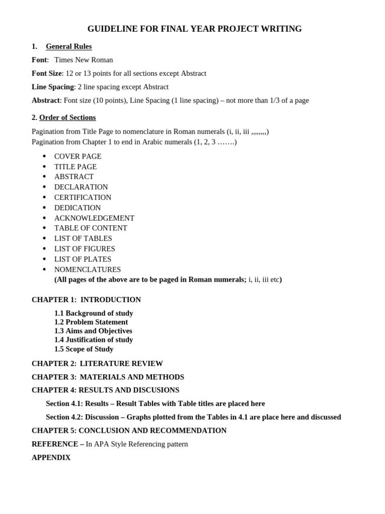 Guideline For Undergraduate Project Writing | PDF