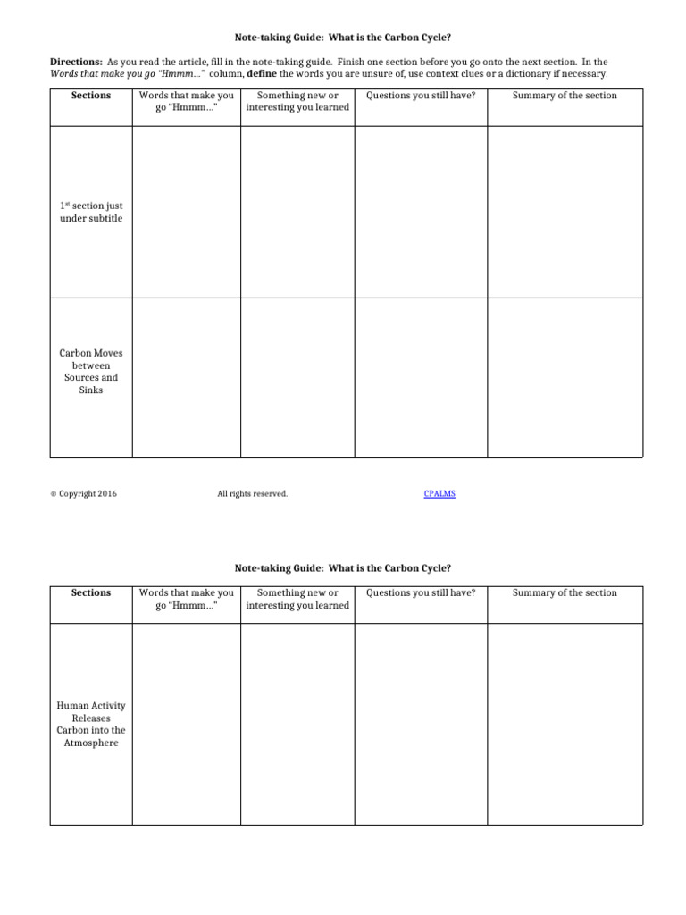 Notetaking Guide Carboncycle | PDF