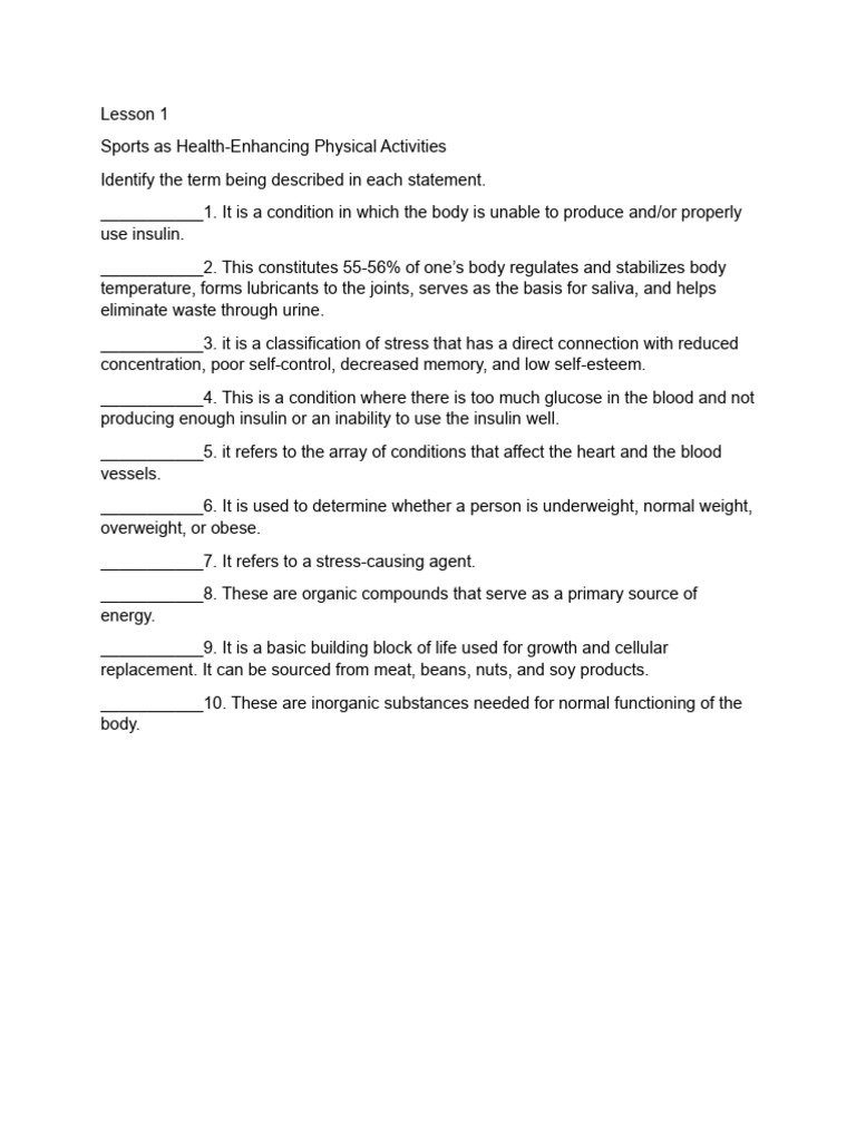 Lesson 1 Sports As Health Enhancing Physical Activities | PDF