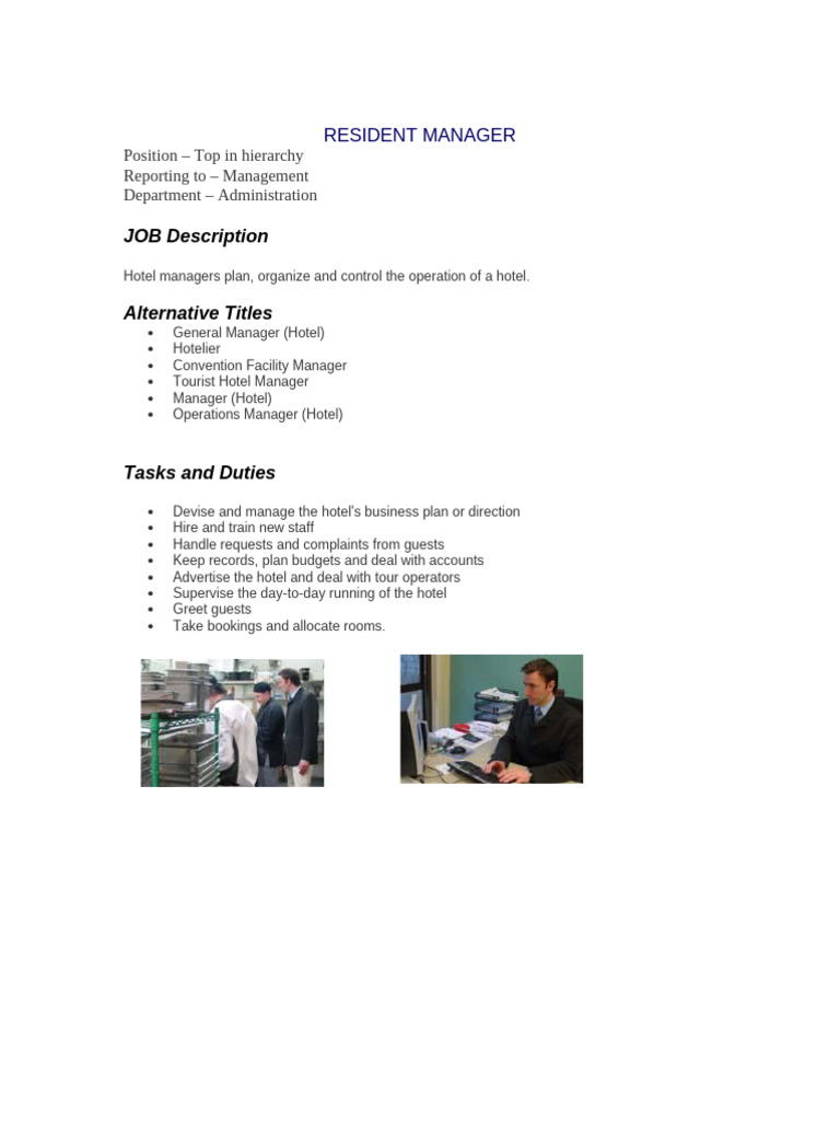 Hotel Manager Job Description & Skills | PDF | Hotel | Foodservice