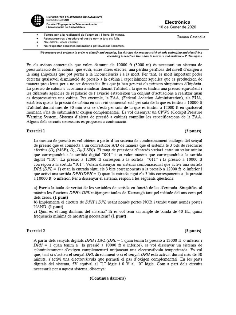 Electronica - Examen Final QT - 19 - 20 - Resolt | PDF