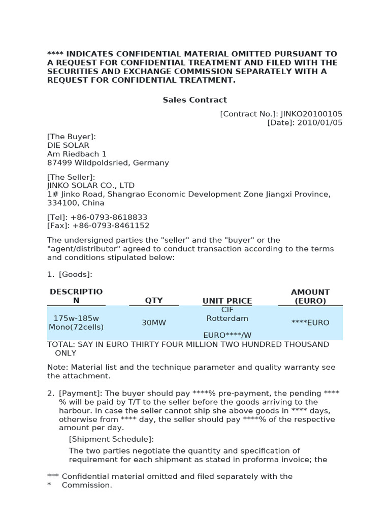 Solar Module Sales Agreement | PDF | Sales | Private Law