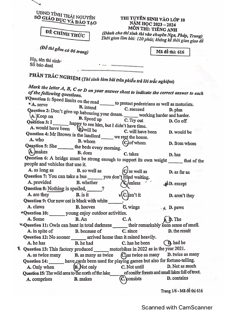 (tailieudieuky.com) ĐỀ THI TUYỂN SINH VÀO LỚP 10 THPT CHUYÊN THÁI NGUYÊN MÔN TIẾNG ANH (Dành cho ...