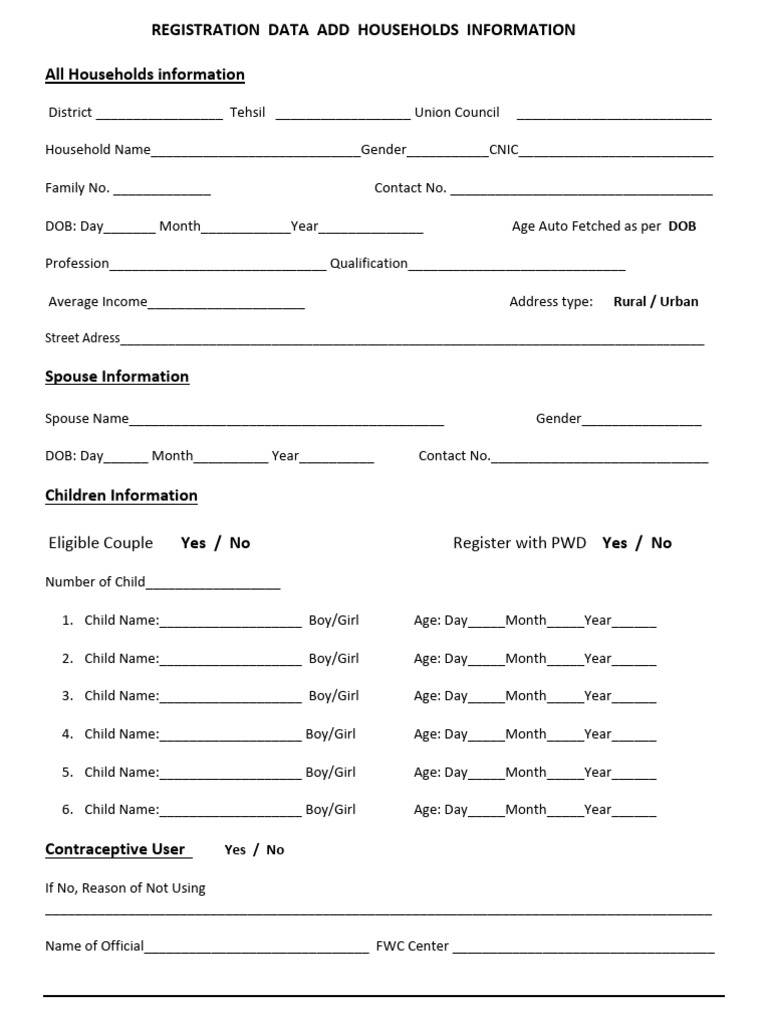 Household Registration Form Template | PDF