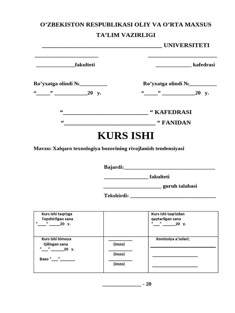 Kurs Ishi Namuna | PDF