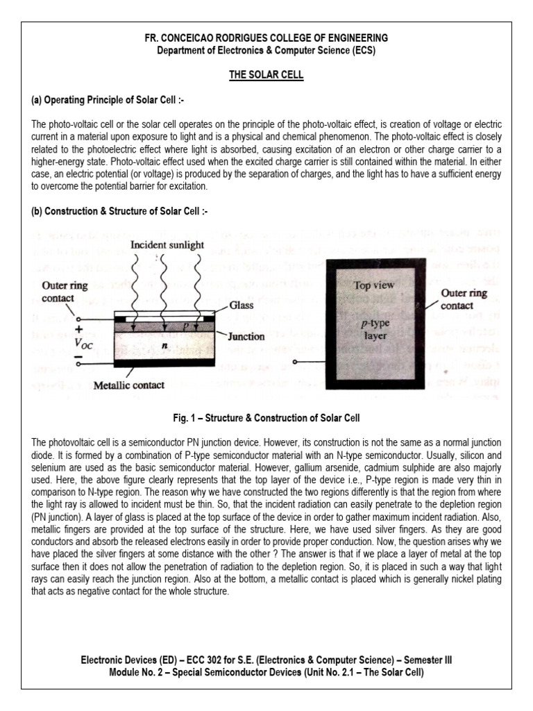 Notes of Lecture 14 - The Solar Cell | PDF | Solar Cell | P–N Junction