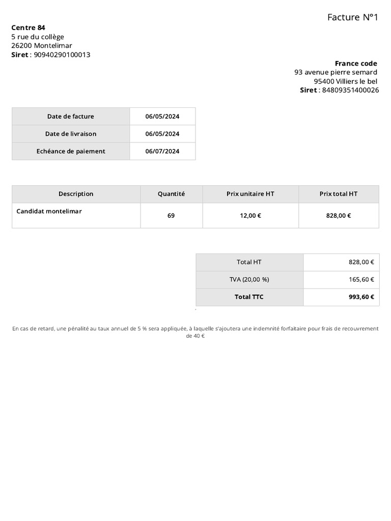 Exemple de Facture avec TVA France | PDF