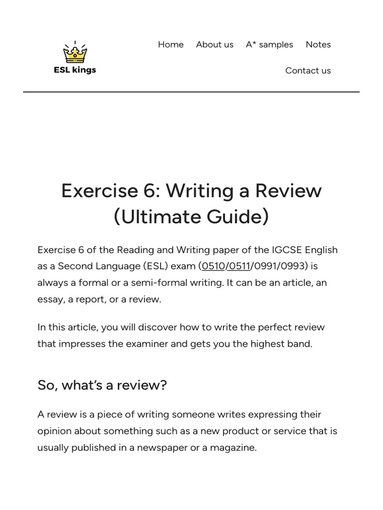 Exercise 6 - Writing A Review (Ultimate Guide) - ESL Kings | PDF ...