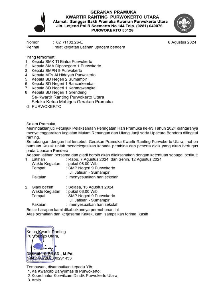 82 Surat Ralat Latihan Upacara HUT Pramuka | PDF
