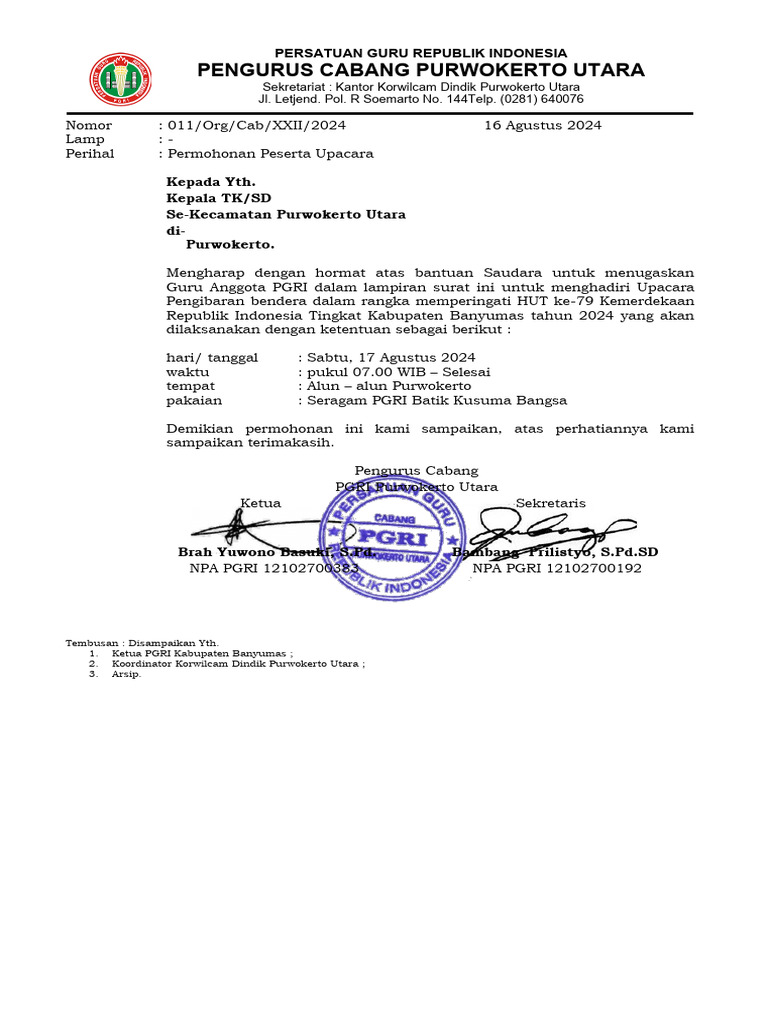 011.Surat Permohonan Upacara HUT RI 2024 | PDF 011.Surat Permohonan Upacara HUT RI 2024 | PDF