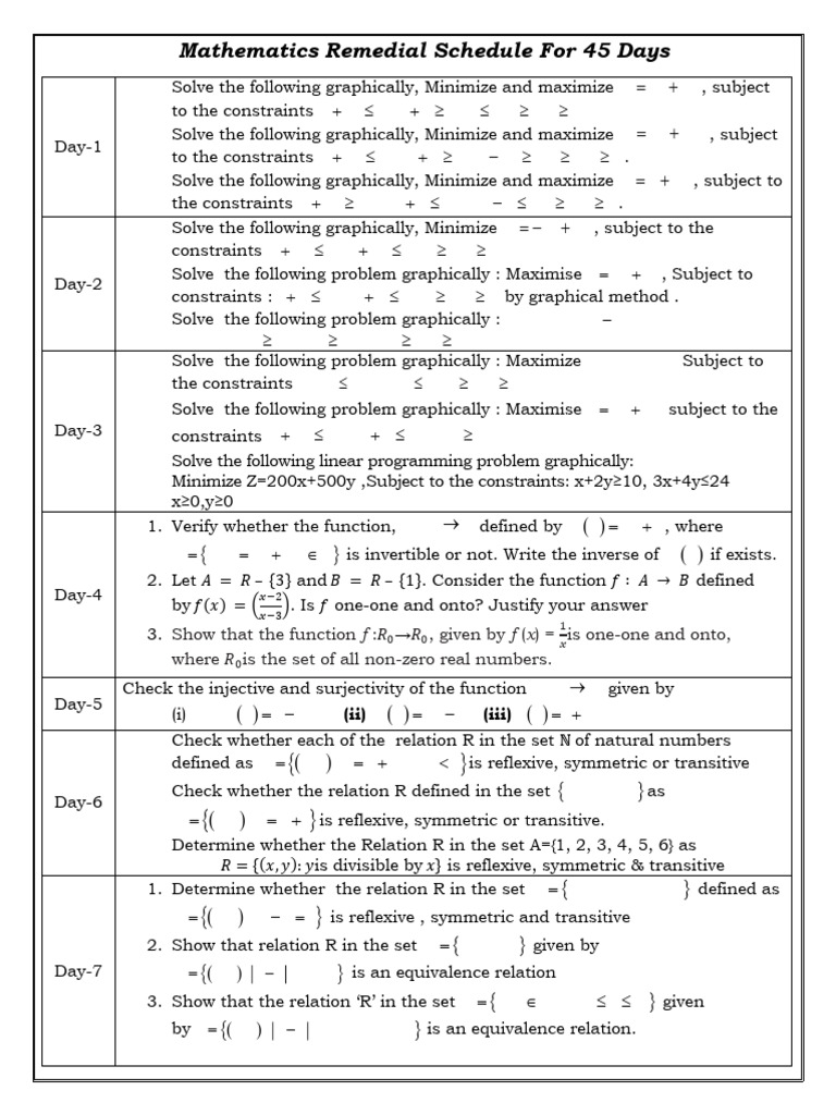 2024-25 Mathematics Remedial Schedule | PDF | Matrix (Mathematics ...