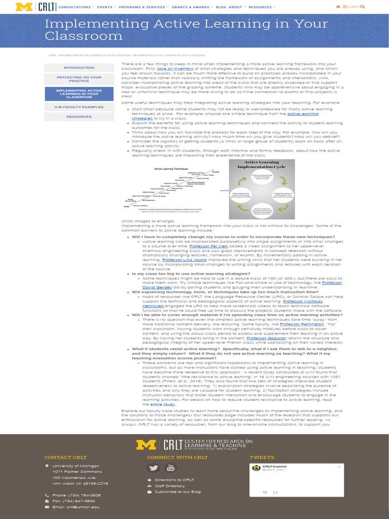 Univeristy of Michigan - Implementing Active Learning in Your Classroom ...