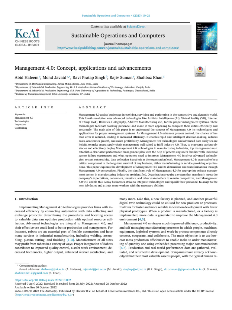 Management 4.0 Concept, Applications and Advancements | PDF | Internet ...
