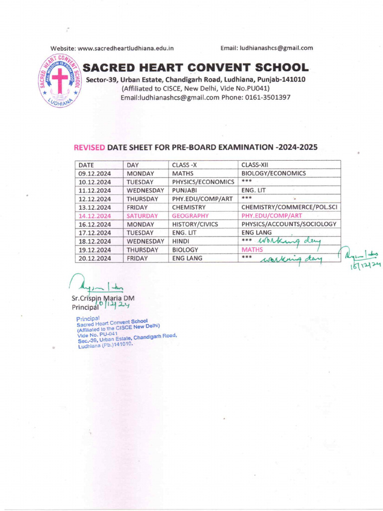 Revised Pre Board Date Sheet 2024 2025 (Rt2) | PDF