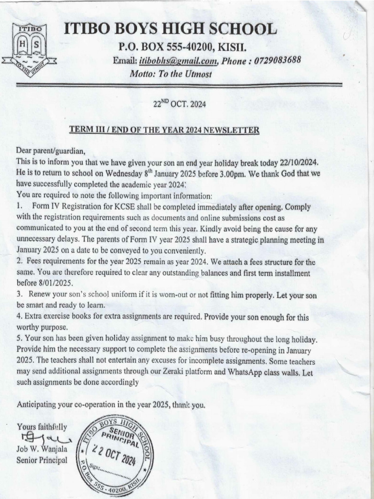 Term 3 End Year Newsletter and Fees Structure | PDF