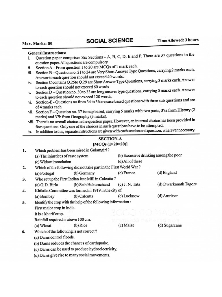 Question Paper Science Social PDF | PDF