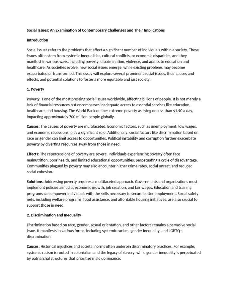Contemporary Social Issues Explored | PDF | Poverty | Poverty ...