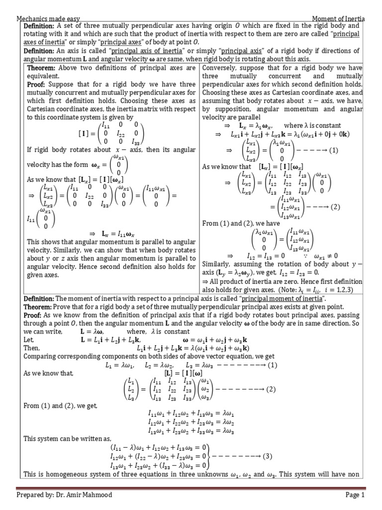 Easy Notes On Mechanics Moment of Inertia 02 | PDF | Rotation ...