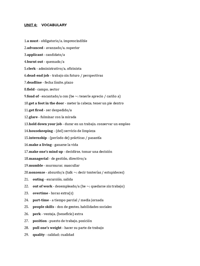 Unit 4 Vocabulary | PDF