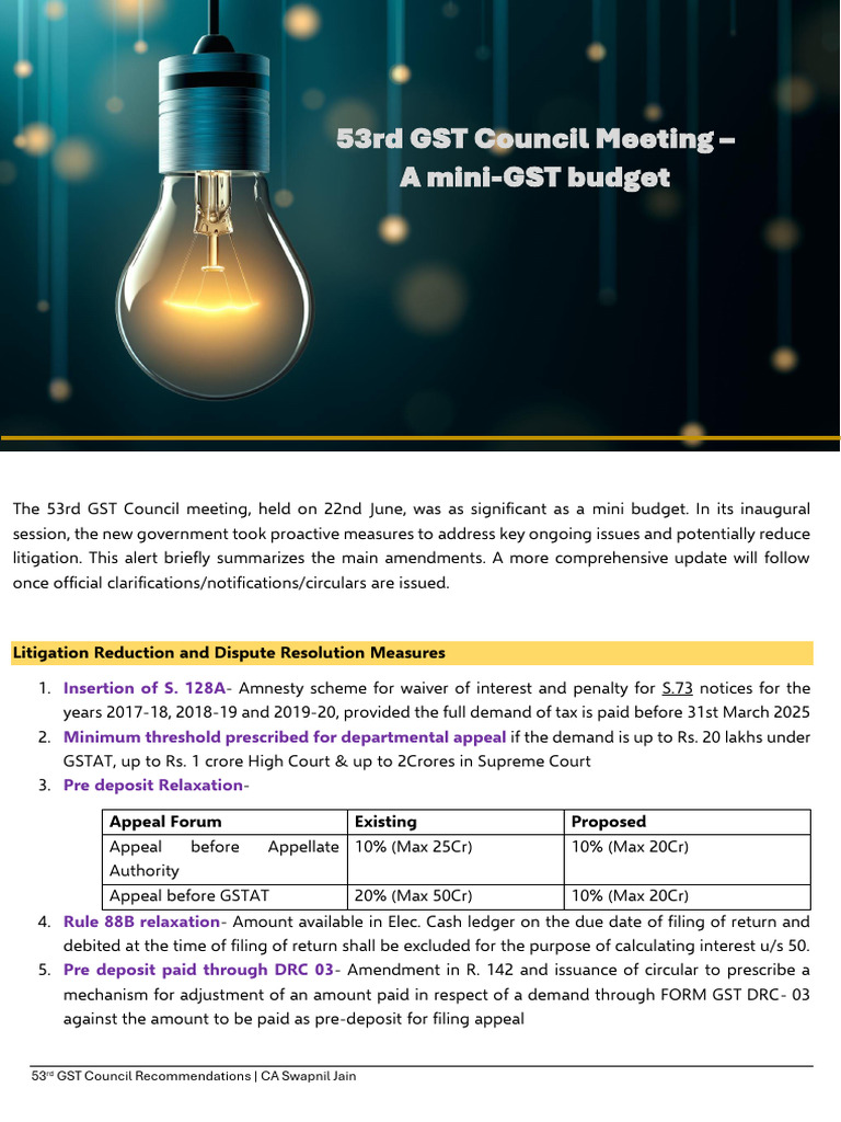 JSA - 53rd GST Council Update | PDF | Reinsurance | Insurance