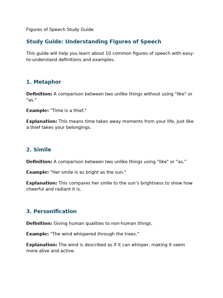 Common Figures of Speech Explained | PDF | Metaphor | Irony