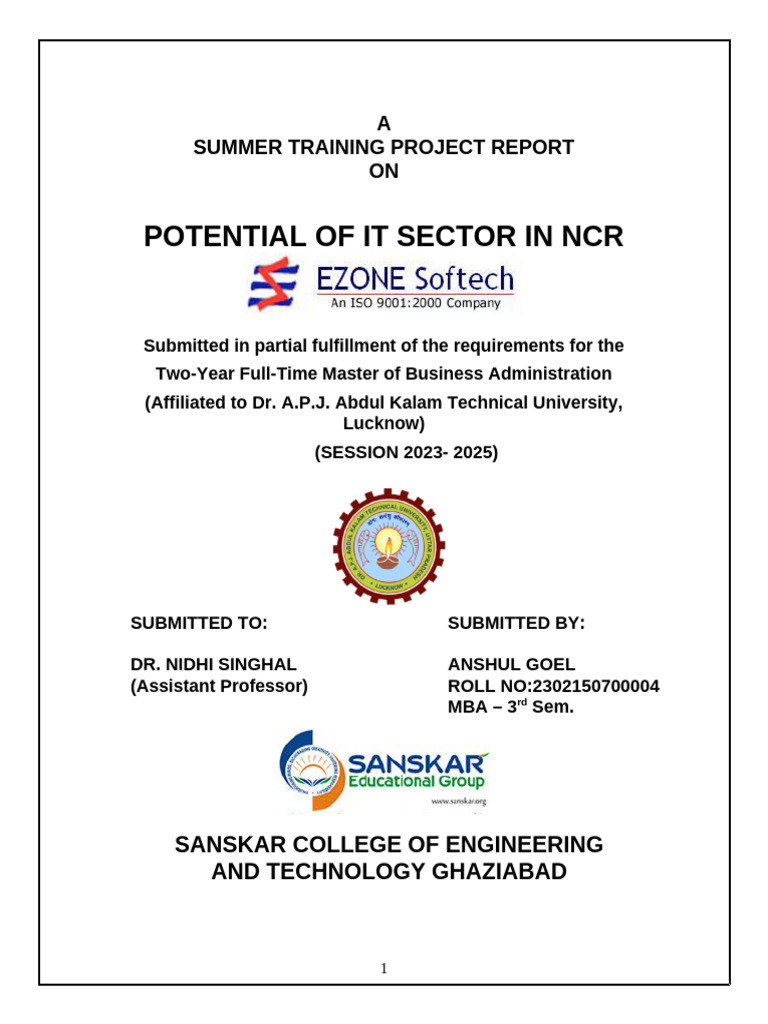 Anshul Goel Potential of IT Sector in NCR Ezone softech.doc | PDF ...