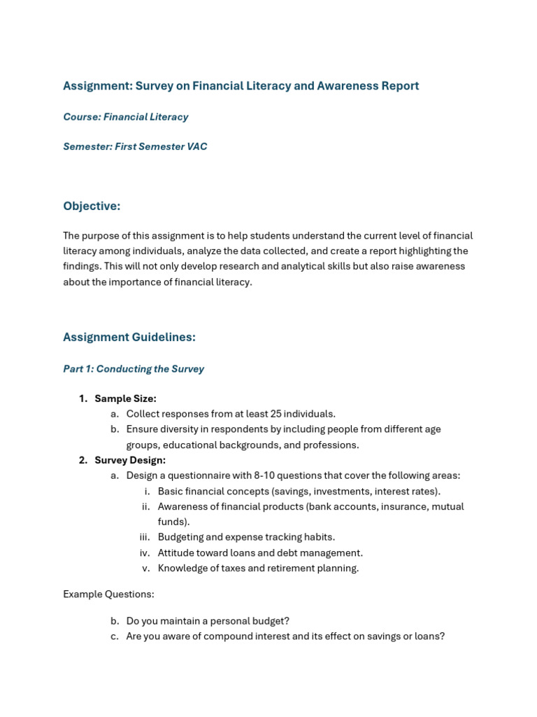 Financial Literacy Survey | PDF | Survey Methodology | Financial Literacy