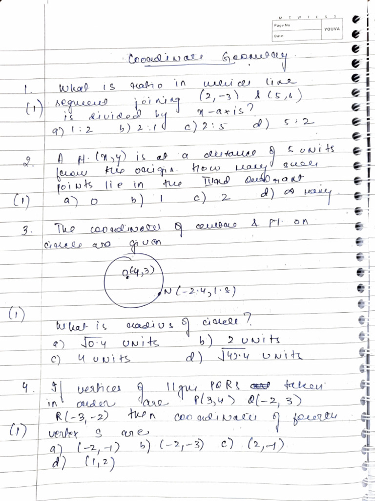Coordinate Geometry Test | PDF