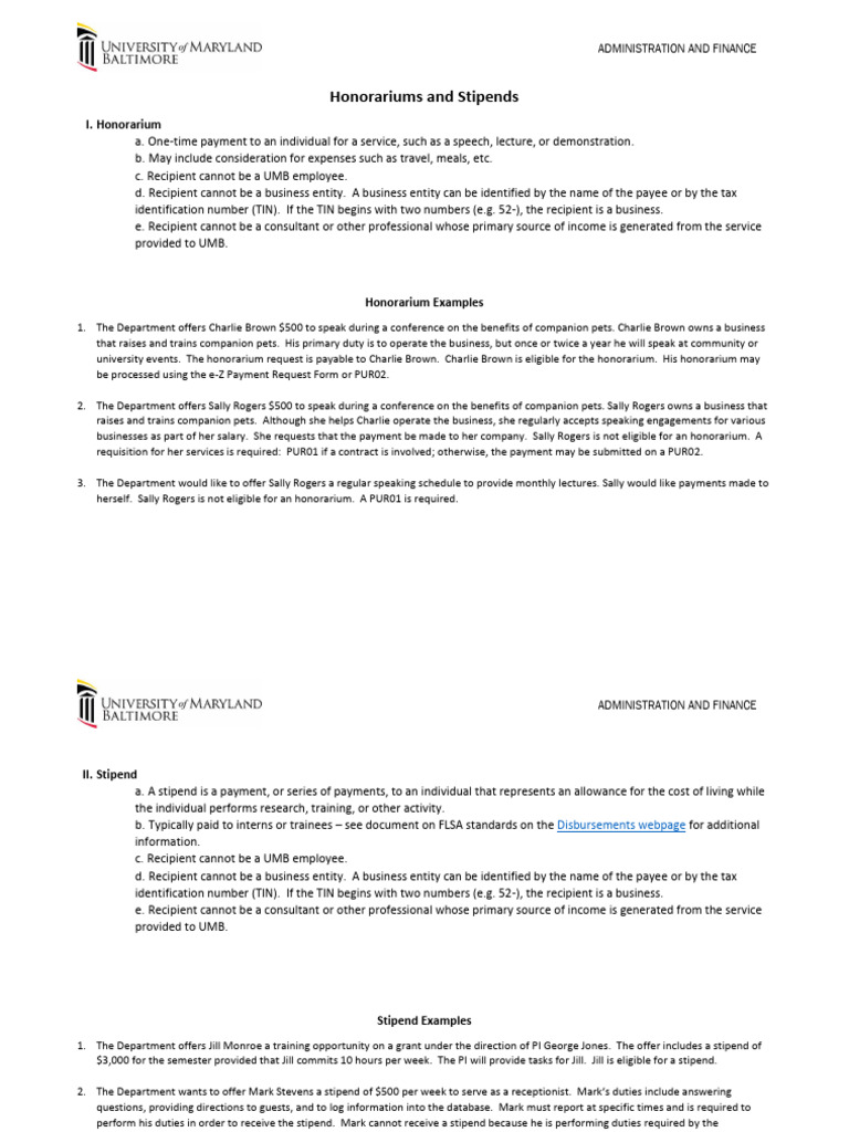 Honorariums and Stipends - Definitions and Examples | PDF | Cost Of ...