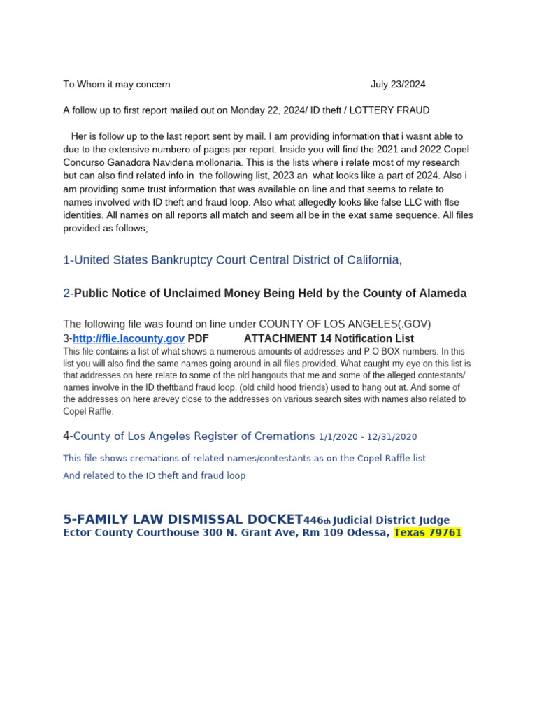 Lottery Fraud and ID Theft Report | PDF