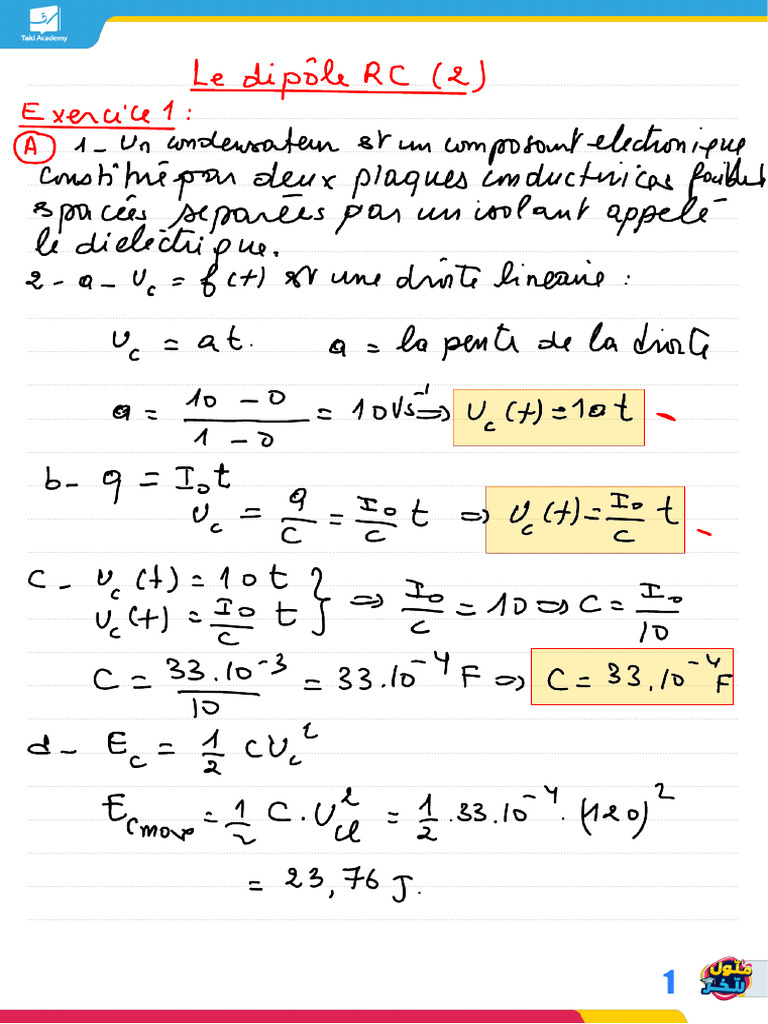 66f44d9a4e89f - Corrigé Le Dipole RC | PDF