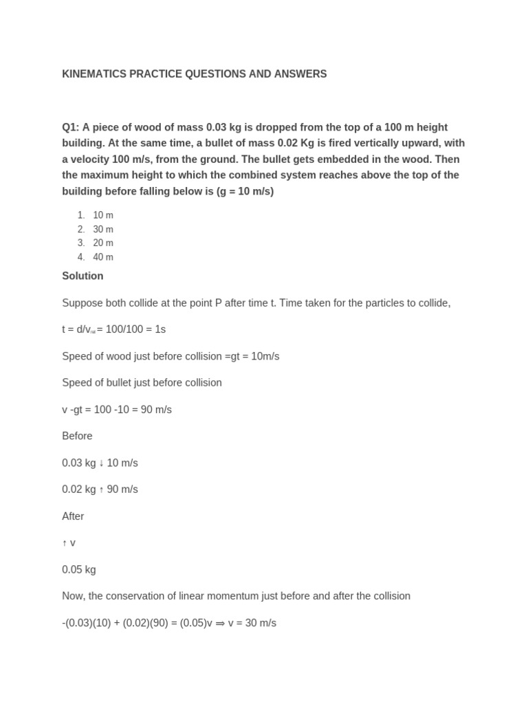 KINEMATICS PRACTICE QUESTIONS AND ANSWERS | PDF | Acceleration | Velocity