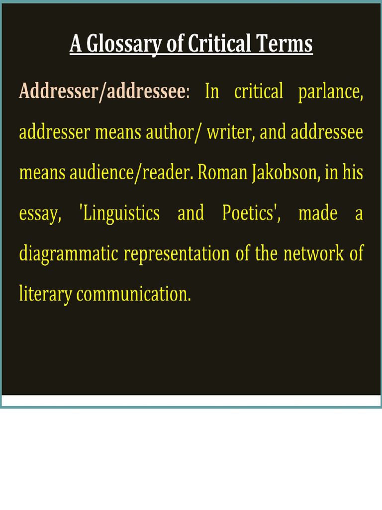 A Glossary of Critical Terms Class 02 - Notes | PDF