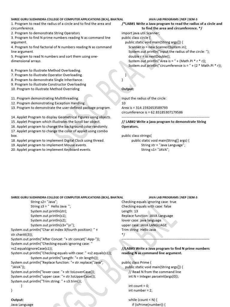 Java Lab Programs Sem-3 Nep 1-12 | PDF | Area | Constructor (Object ...