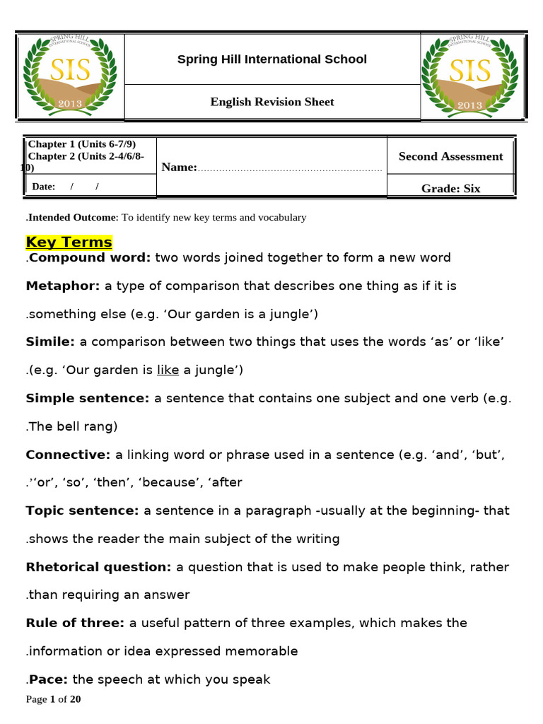 Revision Sheet g7 Second Exam Unit 1-2 | PDF | Adverb | Syntax