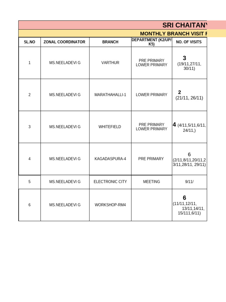 Monthly Branch Visit Report | PDF | Schools | Teaching