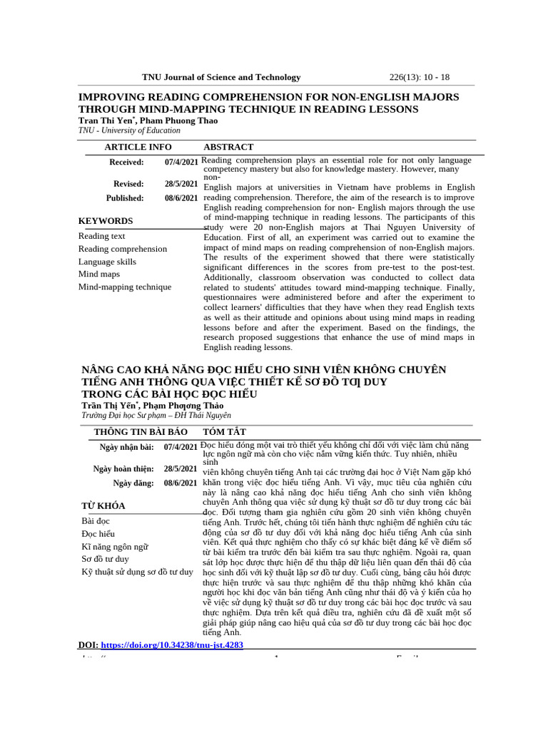 2021 - Tran Thi Yen - , Pham Phuong Thao - IMPROVING READING COMPREHENSION FOR NON-ENGLISH ...