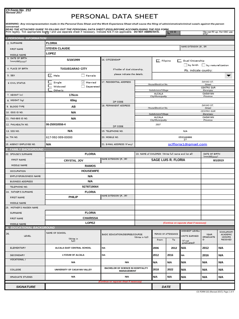 Personal Data Sheet: Alcala, Cagayan | PDF | Government | Justice