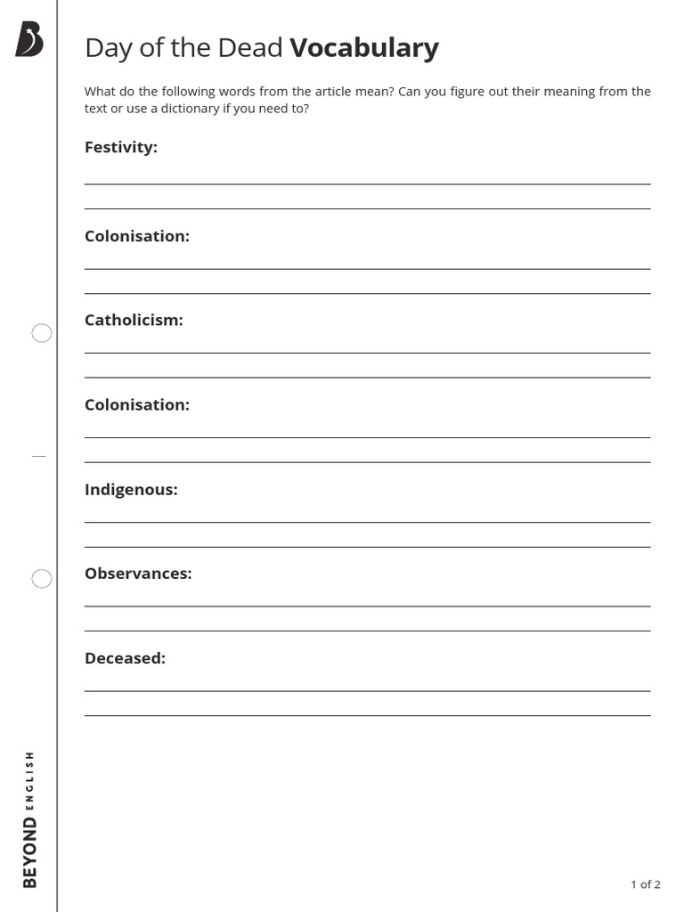 Day of the Dead Vocabulary Guide | PDF