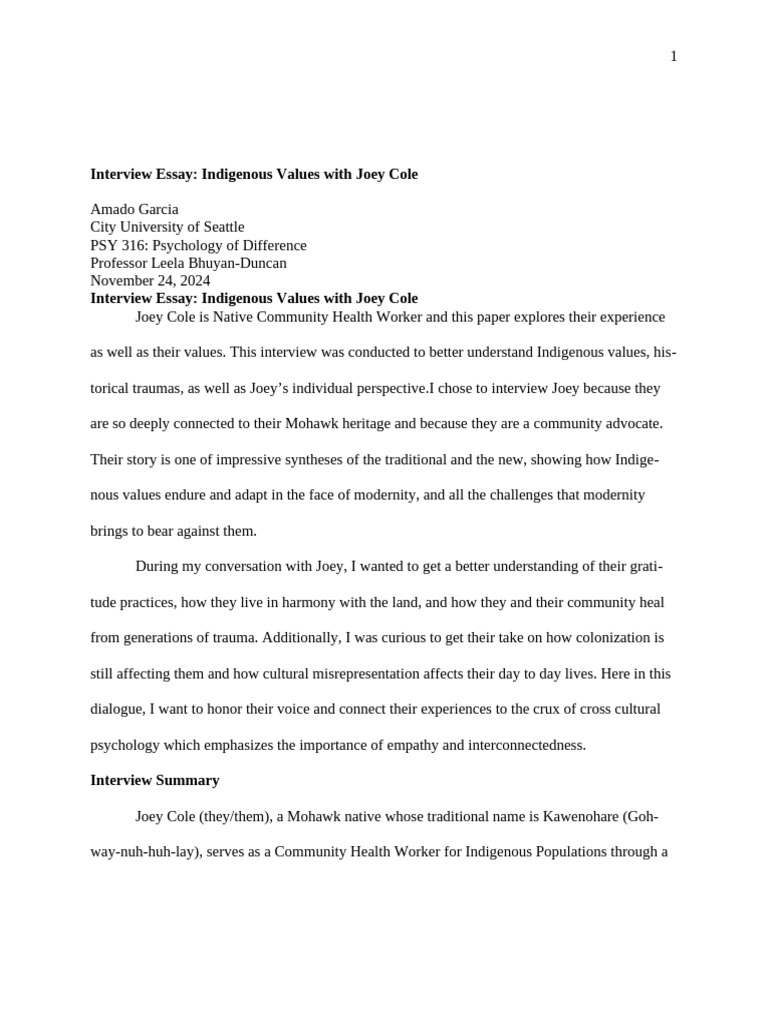 INTERVIEW | PDF | Indigenous Peoples | Native Americans In The United ...